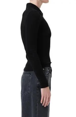 AGOLDE Amos Long Sleeve Polo Shirt - Black
