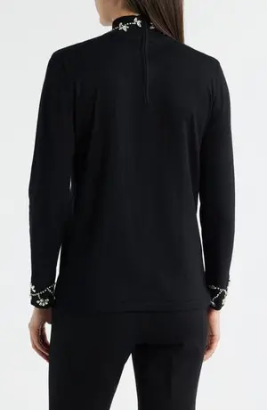 Anne Klein Embellished Mock Neck Sweater - Anne Black