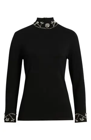 Anne Klein Embellished Mock Neck Sweater - Anne Black