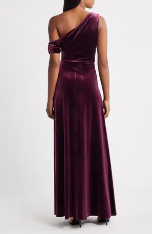 Lulus Anya Draped One-shoulder Velvet Gown