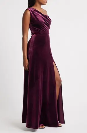Lulus Anya Draped One-shoulder Velvet Gown