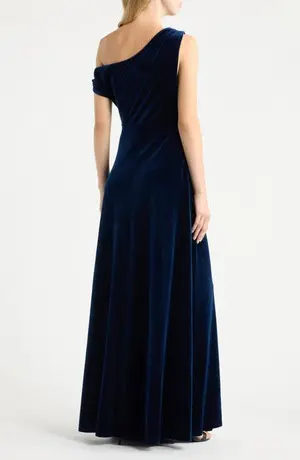 Lulus Anya Draped One-shoulder Velvet Gown