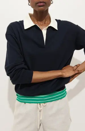 ALEX MILL Bond St. Contrast Collar Cotton & Cashmere Polo Sweater - Navy/navy