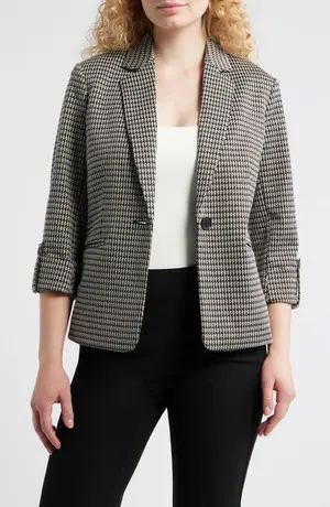 Anne Klein Houndstooth Jacquard Knit Jacket