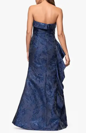 XSCAPE EVENINGS Strapless Ruffle Brocade Gown