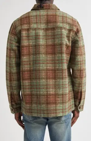 Double Rl Plaid Felted Wool Blend Button-up Shirt Jacket