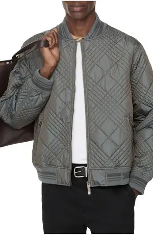 Burberry Micro Check-stitch Rakewood Bomber Jacket - Stonewashed Grey