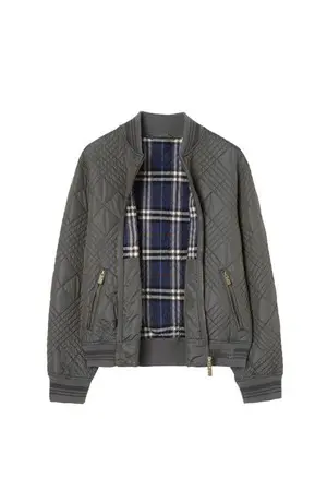 Burberry Micro Check-stitch Rakewood Bomber Jacket - Stonewashed Grey