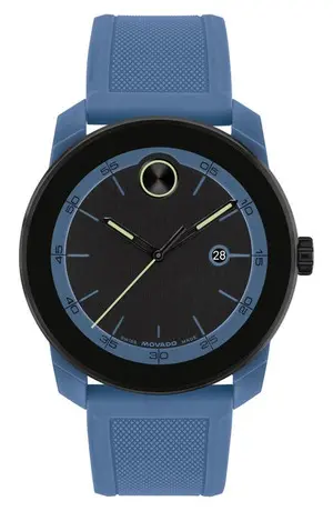 Movado Bold Tr90 Silicone Strap Watch - Black/blue
