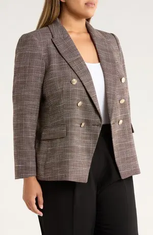 TAHARI ASL Plaid Double Breasted Blazer