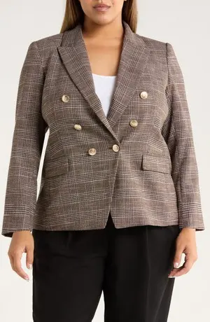 TAHARI ASL Plaid Double Breasted Blazer