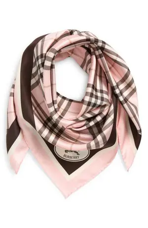 Burberry Medium Border Check Square Silk Scarf - Bow Pink
