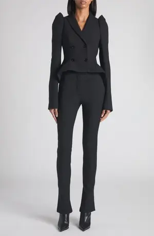 Alexander McQueen Pleated Puff Shoulder Wool Crop Jacket