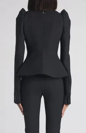 Alexander McQueen Pleated Puff Shoulder Wool Crop Jacket