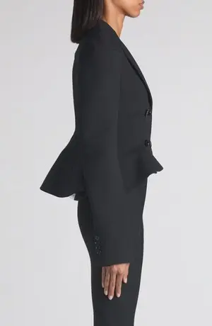Alexander McQueen Pleated Puff Shoulder Wool Crop Jacket