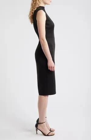Vince Camuto Laser Cut Scuba Crepe Sheath Dress - Black