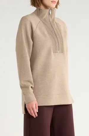 Spanx Air Essentials Brushed Half-zip Sweatshirt - Birch Heather