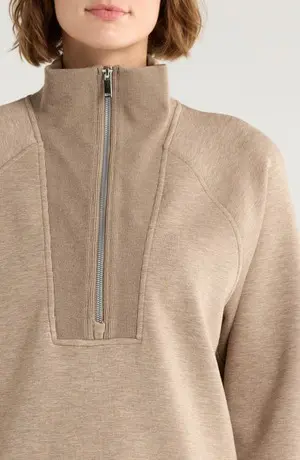 Spanx Air Essentials Brushed Half-zip Sweatshirt - Birch Heather