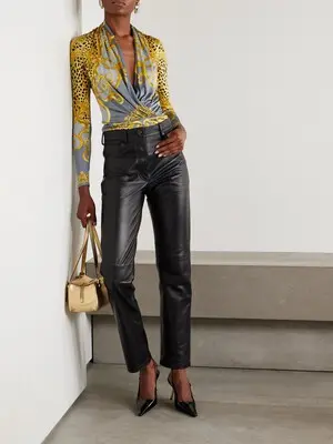 Versace Draped Printed Satin-jersey Bodysuit
