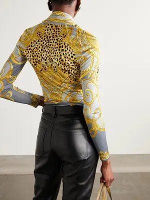 Versace Draped Printed Satin-jersey Bodysuit