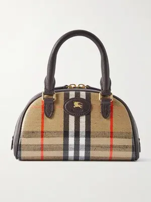 Burberry Mini Leather-trimmed Checked Coated-canvas Top Handle Bag