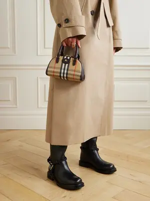 Burberry Mini Leather-trimmed Checked Coated-canvas Top Handle Bag