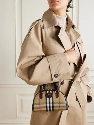 Burberry Mini Leather-trimmed Checked Coated-canvas Top Handle Bag
