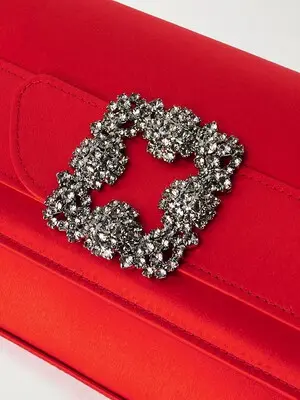 Manolo Blahnik Gothisi Crystal-embellished Satin Clutch - Red