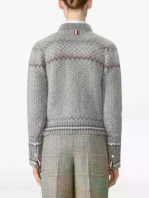 Thom Browne Fair Isle Jacquard Donegal Cropped Cardigan - Grey