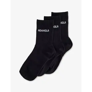 ADANOLA Logo-intarsia Ribbed Cotton-blend Socks Pack Of Three - Black