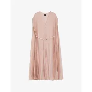 BOSS Pleated Belted Woven Midi Dress - Open Purple