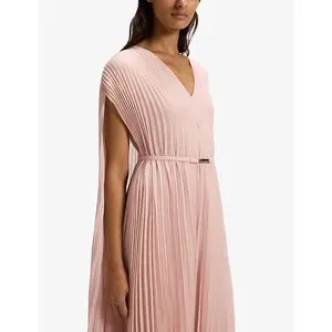 BOSS Pleated Belted Woven Midi Dress - Open Purple