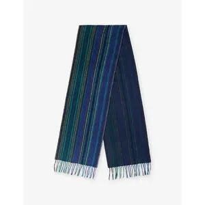 Paul Smith Striped Fringed Wool Scarf - Navy