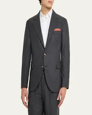 Brunello Cucinelli Virgin Wool Chalk Stripe Notch Lapel Sport Coat