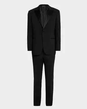 Emporio Armani Tonal Plaid Peak Lapel G Line Tuxedo - Solid Black