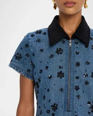 Ramy Brook Rita Embellished Denim Mini Dress - Blue