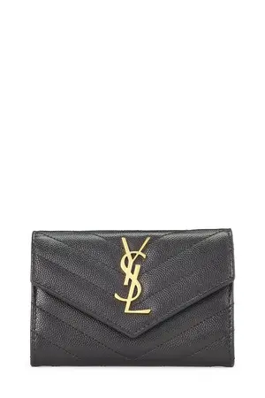 Saint Laurent Grained Calfskin Envelope Wallet - Black
