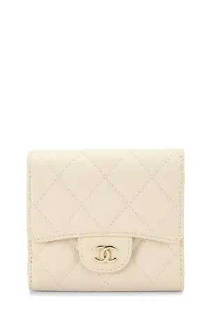 Chanel Caviar Classic Flap Compact Wallet - Cream