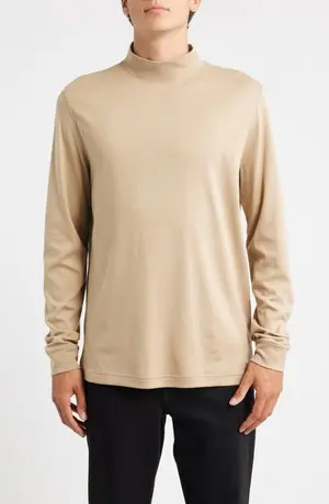 Scott Barber Pima Cotton Interlock Mock Neck Top - Camel