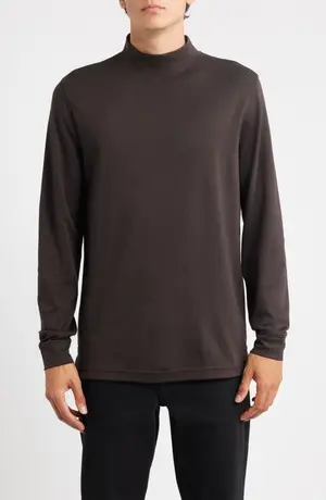 Scott Barber Pima Cotton Interlock Mock Neck Top - Dark Chocolate