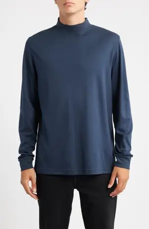 Scott Barber Pima Cotton Interlock Mock Neck Top - Midnight