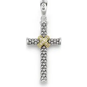 Lagos Small Anthem Diamond Cross Pendant - Silver