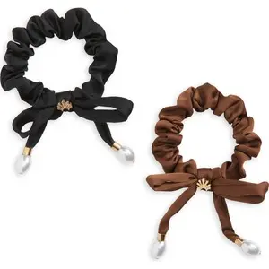 Lele Sadoughi 2-pack Faux Pearl Bow Scrunchie Set - Brown Multi