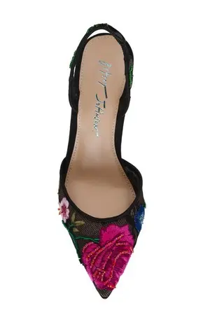 Betsey Johnson April Pointed Toe Slingback Pumps - Black Multi Floral