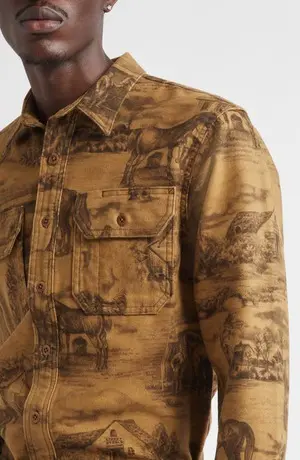 Double Rl Ranch Print Cotton Moleskin Button-up Shirt