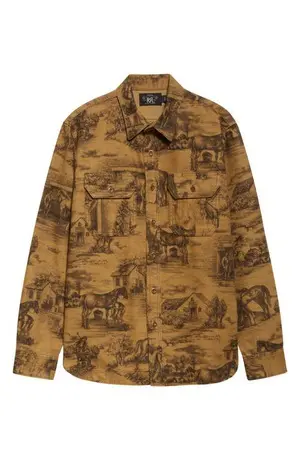 Double Rl Ranch Print Cotton Moleskin Button-up Shirt