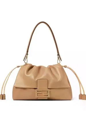 Fendi Nappa Leather Drawstring Tote Bag - Brown