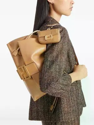 Fendi Nappa Leather Drawstring Tote Bag - Brown