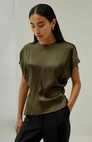 Lilysilk Short Batwing Sleeve Silk Contour Top