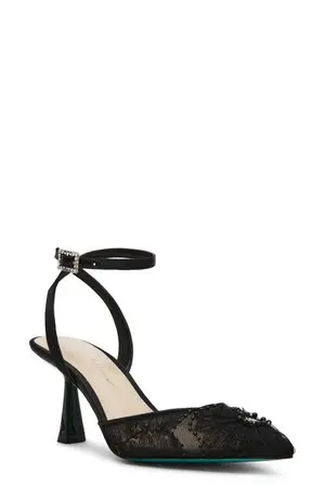 Betsey Johnson Delia Beaded Mesh Ankle Strap Pump - Black